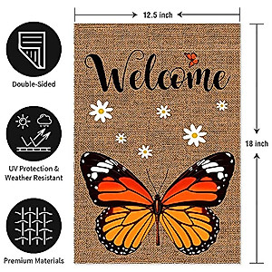 YMYIELD Welcome Monarch Butterfly Garden Flag Butterfly lovers Burlap Vertical Double Sided Yard Flags, Keep Flying if You Have Wings Outdoor Indoor Lawn Home for Personalized Decor 12.5x18 Inch