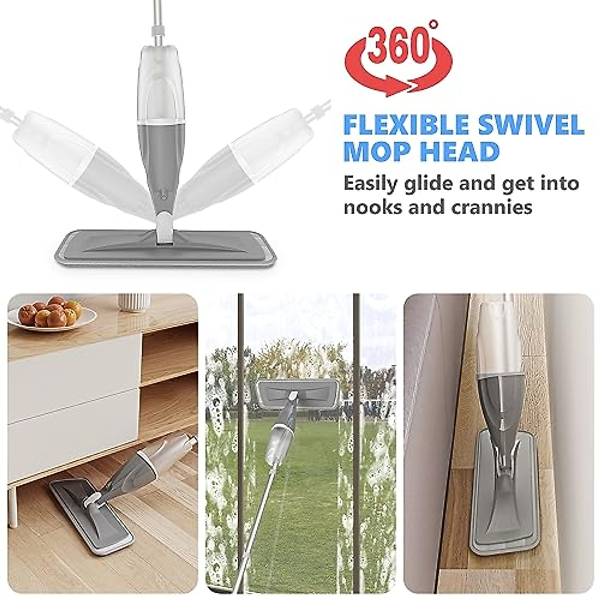 Spray Mops for Floor Cleaning Microfiber Floor Mop for Hardwood Floors Wet Dust Mop Flat Mop Floor Cleaner Mop with 4 Washable Pads 440 Ml Refillable Bottle for Wood Floor Tile Laminate Vinyl Kitchen