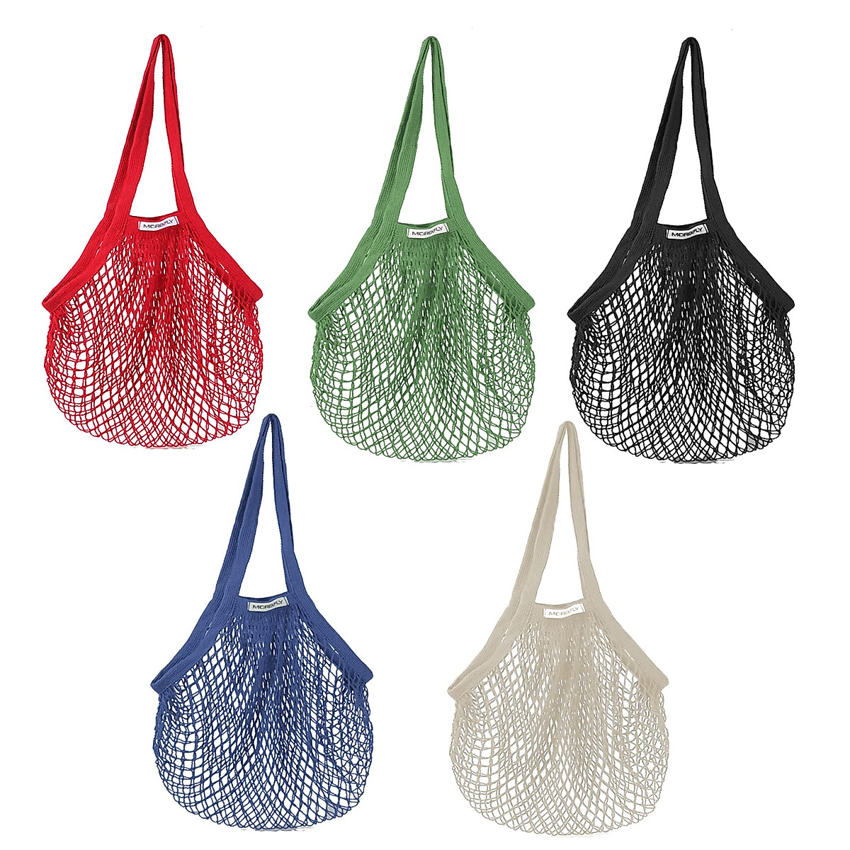 5 Pack Reusable Cotton Mesh Grocery bags with long handle shopping net bags vegetable bags string bag produce for groceries net shopping bags string grocery bag knit tote bags Portable Washable