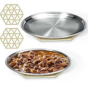 Stainless Steel Cat Dishes for Food and Water Bowls for Small Pets Relief of Whisker Fatigue -2 Sets Shallow Style