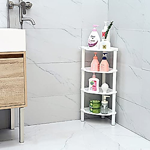 4 Tier Corner Shower Caddy, Rustproof, Plastic Shower Organizer for Bathroom, Bathtub, Shower pan, Bath Accessories Shower Caddies, 13.5 x 10 x 33.5 Inches, White (Round Slot White 4 Tier)