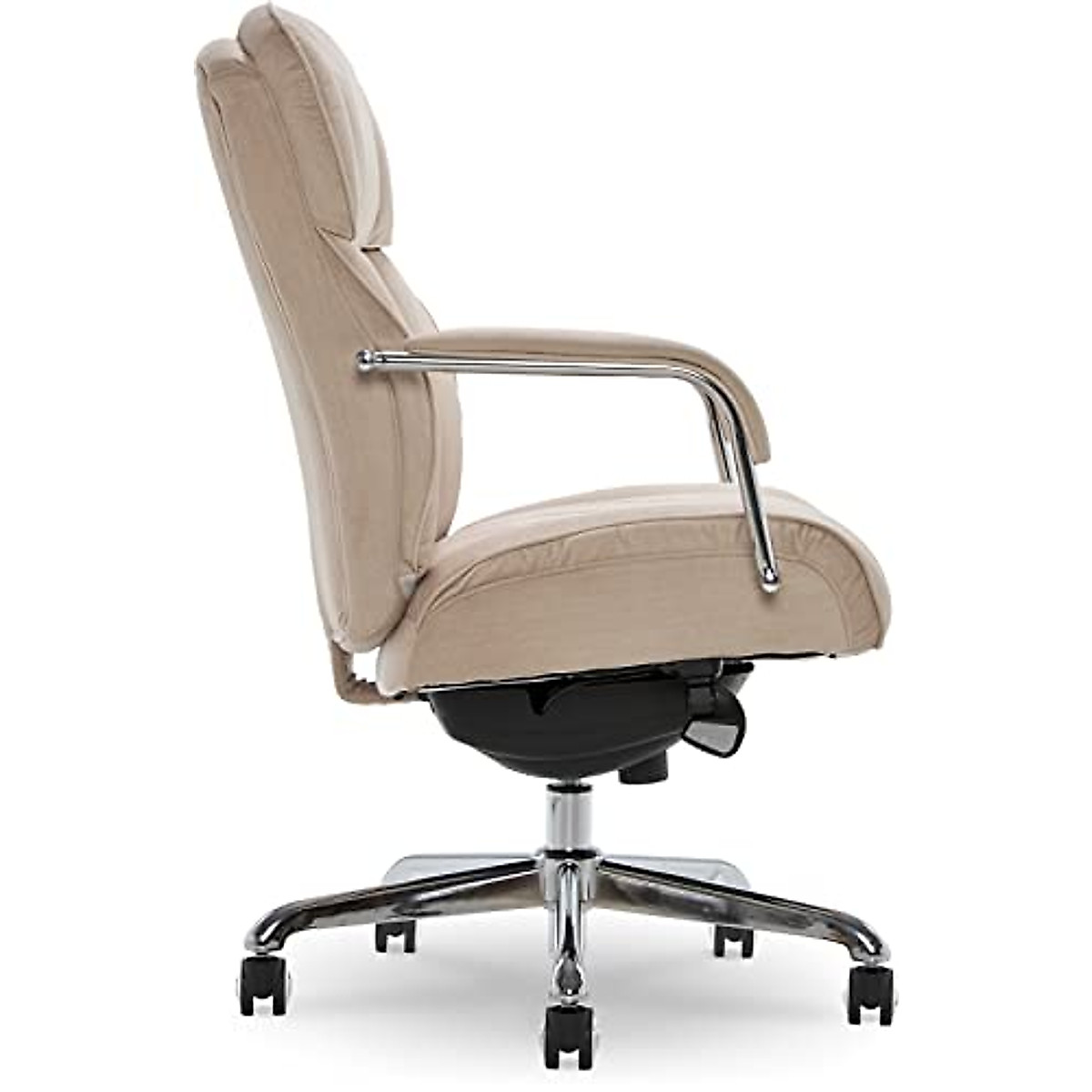 La-Z-Boy Sutherland Quilted Leather Executive Office Chair with Padded Arms, High Back Ergonomic Desk Chair with Lumbar Support, Cream Microfiber Fabric