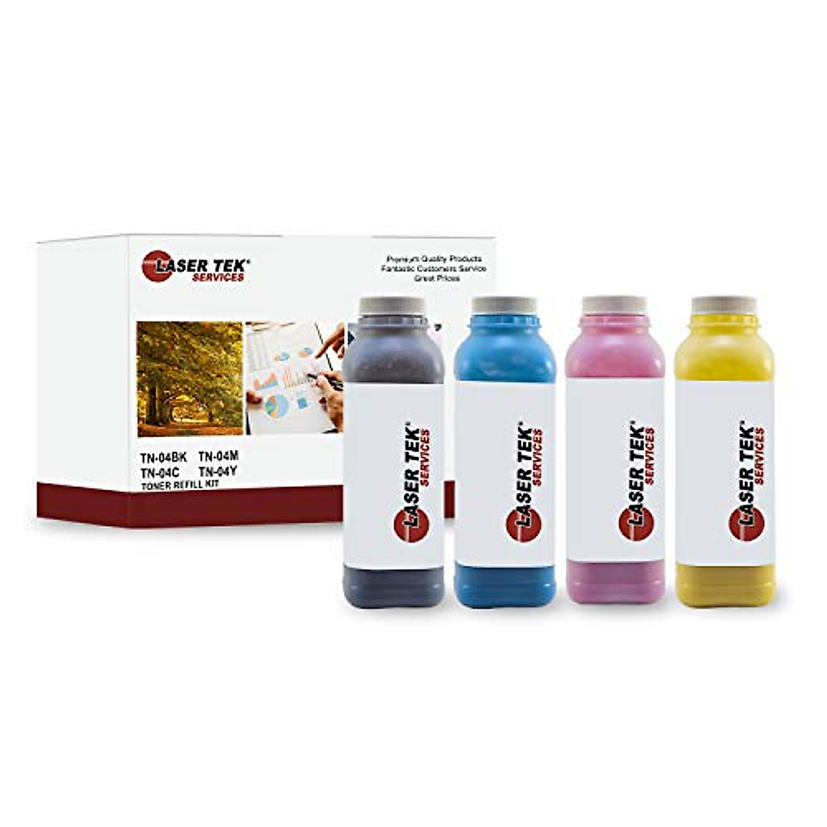 Laser Tek Services Compatible Toner Refill Kit Replacement for Brother TN04 TN-04BK TN-04C TN-04M TN-04Y Works with Brothere HL-2700CN, MFC-9420 9420CN Printers (Black, Cyan, Magenta, Yellow, 4 Pack)