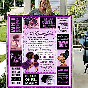 to My Daughter I Will Always Be There to Support You Love Mom Black Woman Blanket Birthday Gift Winter Warm Fleece Blanket (80X60INCH,Basketball)