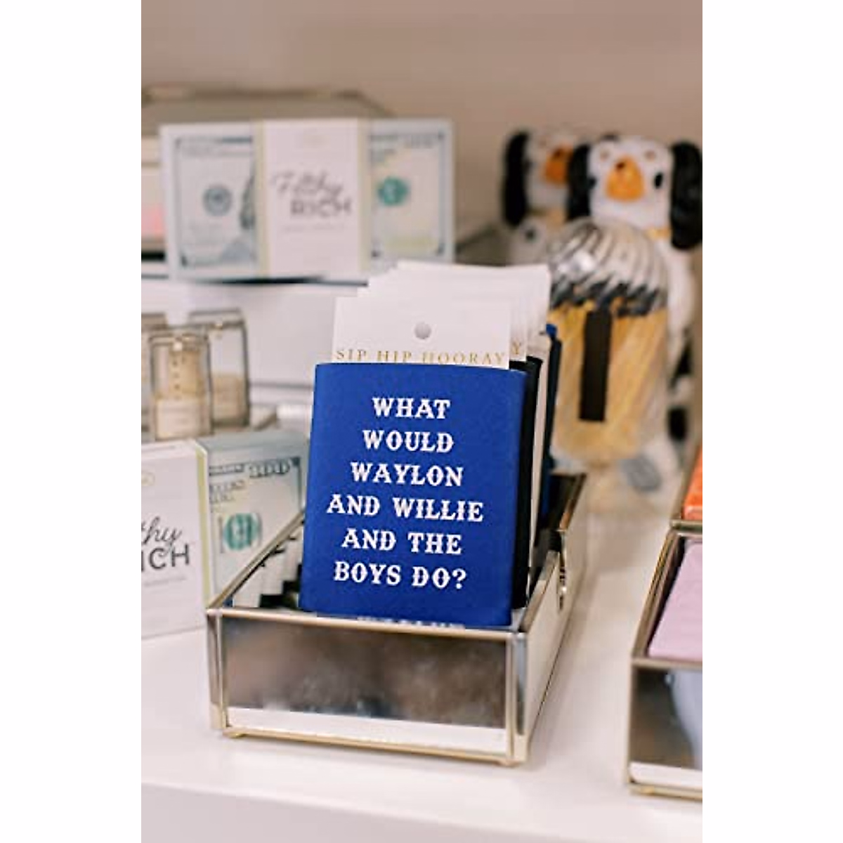 Southern Roots Theme Can Cooler, US Made, 12 oz Sleeves for Soda, Beer, Seltzer, Beverages (single) (What Would Waylon and Willie and The Boys Do, Royal Blue w/ White Lettering, Foam) | Sip Hip Hooray