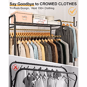 FYBEE 3-In-1 Clothes Racks For Hanging Clothes with Coat Rack, Heavy Duty Clothing Rack with Shelves Load 620Lbs, Portable Garment Racks with Lockable Wheels, Multi-Functional Closet Rack For Bedroom