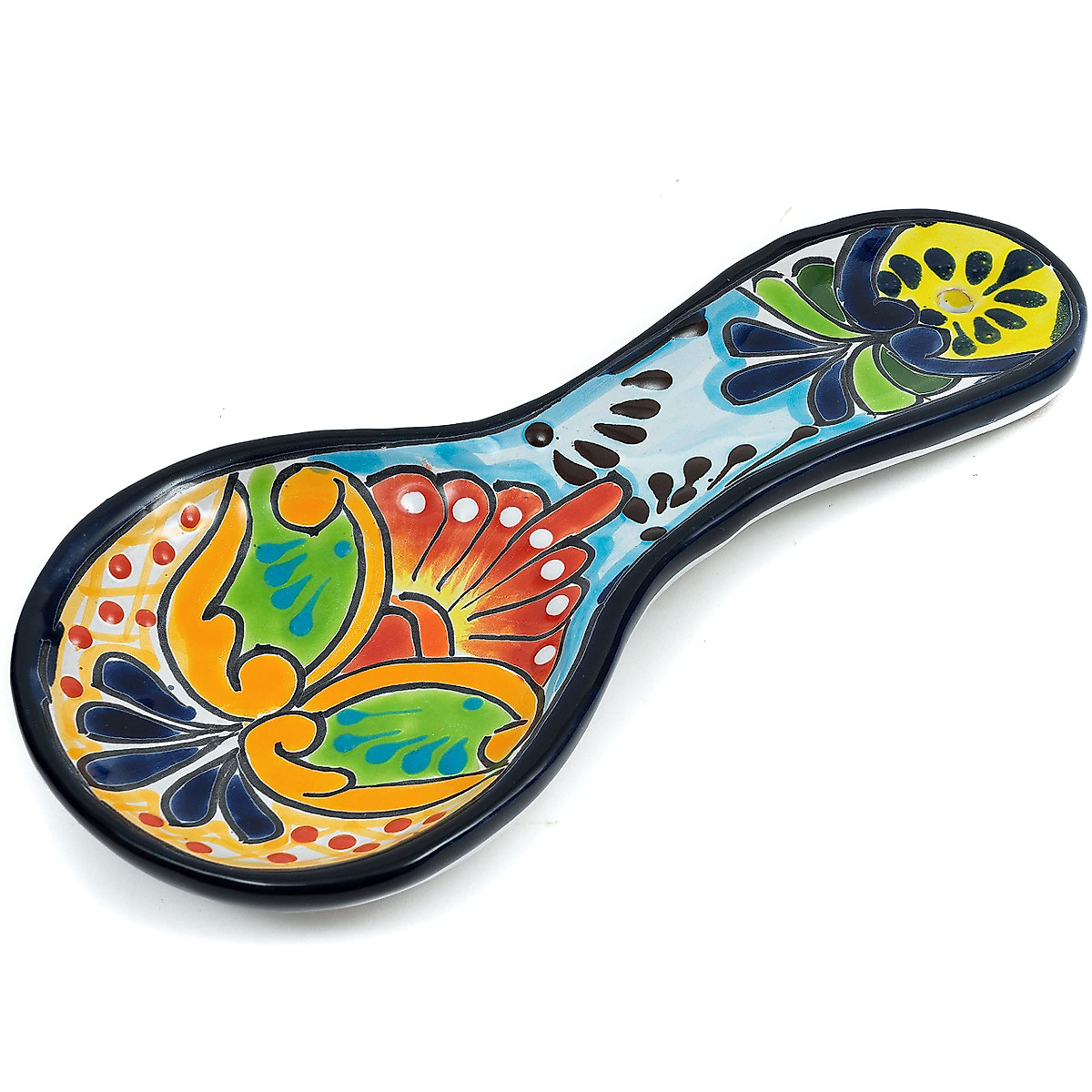 Enchanted Talavera Hand Painted Ceramic Spoon Rest Kitchen Counter top Utensil Holder For Spoons Spanish Mexican Decorations (Multi)
