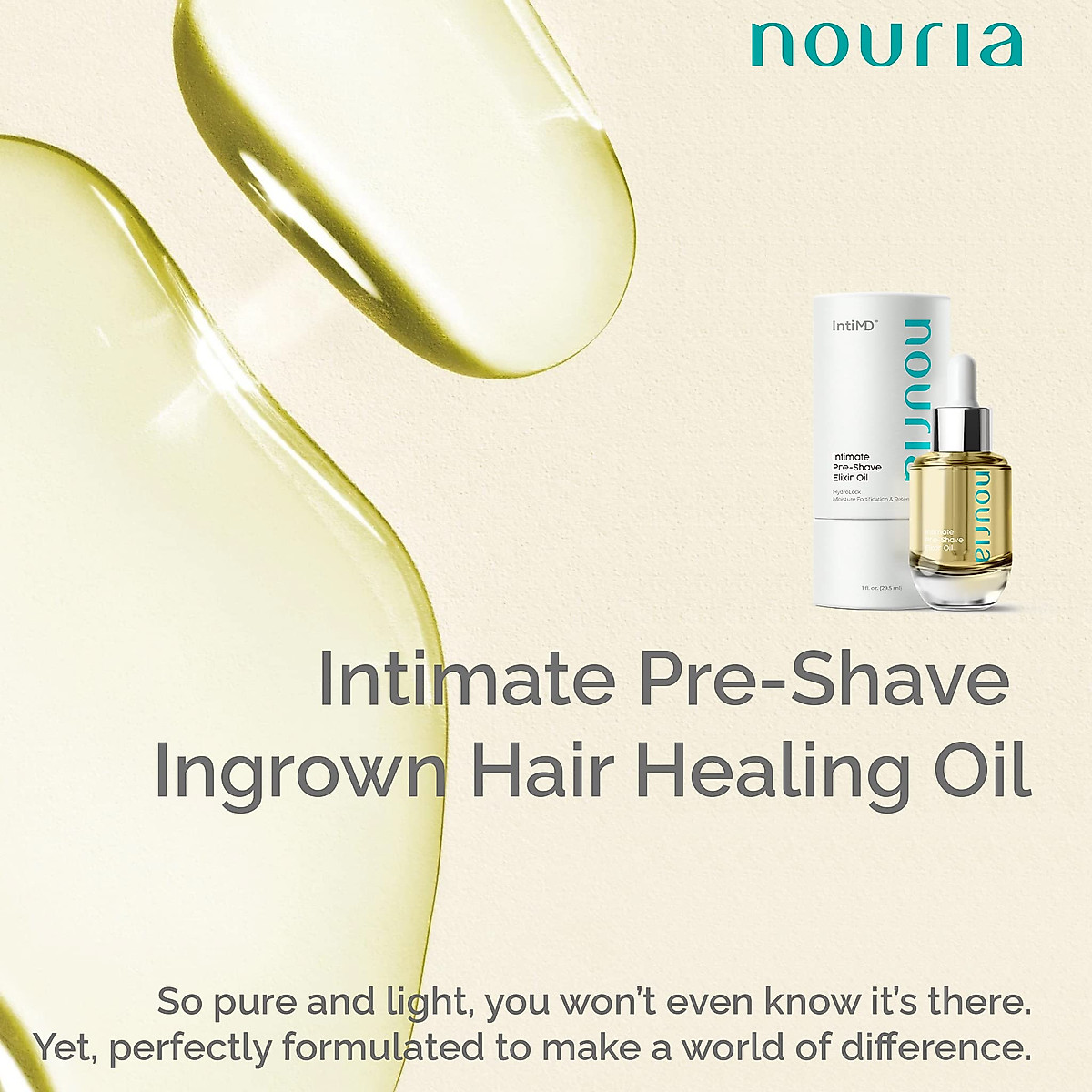 IntiMD Nouria Intimate Pre-Shave Elixir Oil, HydroLock moisturizer conditioner nourishing formula helps with Ingrown Hair, Itch, Razor Bump, Razor Burns for Bikini Area, Legs, Underarm