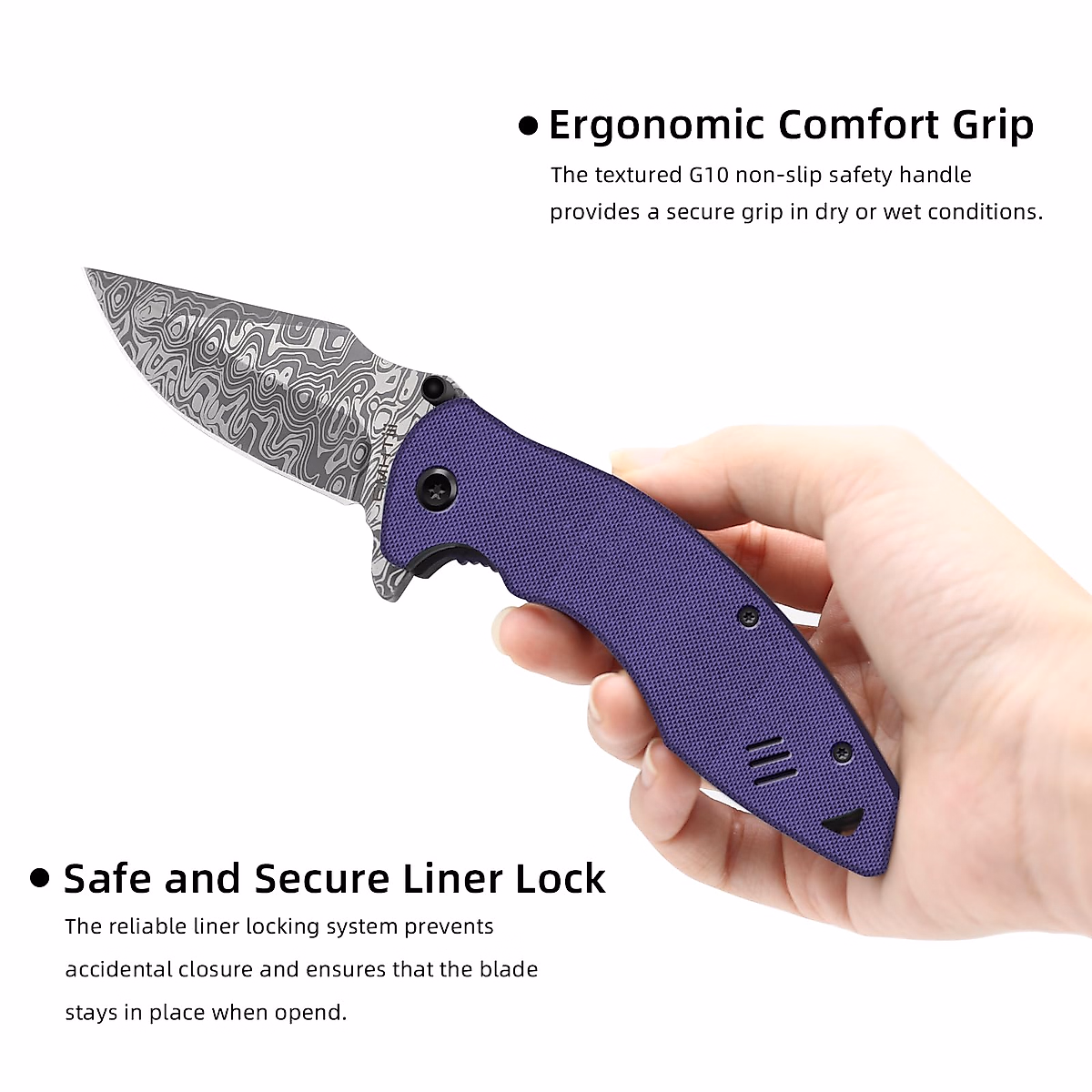 EMHTiii Pocket Folder Folding Knife: 3.14" Stainless Steel Blade, G10 Scales, Thumb Stud Liner Lock, EDC Knives for Outdoor Survival, Great Gifts for Men Women, EMH12 (Purple)
