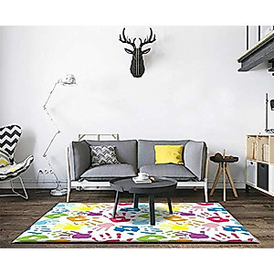 Home Area Runner Rug Pad Kid's and Mother's Handprint, Seamless Pattern Thickened Non Slip Mats Doormat Entry Rug Floor Carpet for Living Room Indoor Outdoor Throw Rugs
