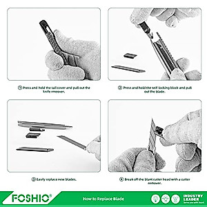 FOSHIO Utility Knife Retractable with 10PCS Snap Off Blades, Stainless Steel Shell with Non-Slip Handle Box Cutter for Cardboard, Boxes and Cartons