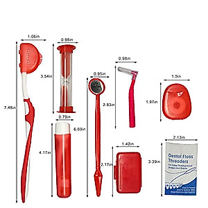 Boxed Portable Orthodontic Care Kit Orthodontic Toothbrush Kit for Braces for Orthodontic Patient Travel Oral Care Kit Dental Travel Kit Interdental Brush Dental Wax Dental Floss (8 Pcs/Pack)-Red