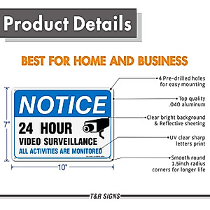 Video Surveillance Sign, All Activities Are Monitored - 2 Pack - 7 x 10 Inches Rust Free .040 Aluminum Reflective - UV Protected, Waterproof, Weatherproof and Fade Resistant - 4 Pre-drilled Holes