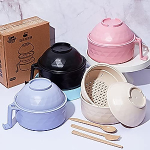 4 Set Microwave Ramen Cooker Instant Noodles Bowl 33 Oz Ramen Noodle Bowl with Lid and Handle Microwave Ramen Bowl with Forks Spoons Chopsticks for Kitchen Home