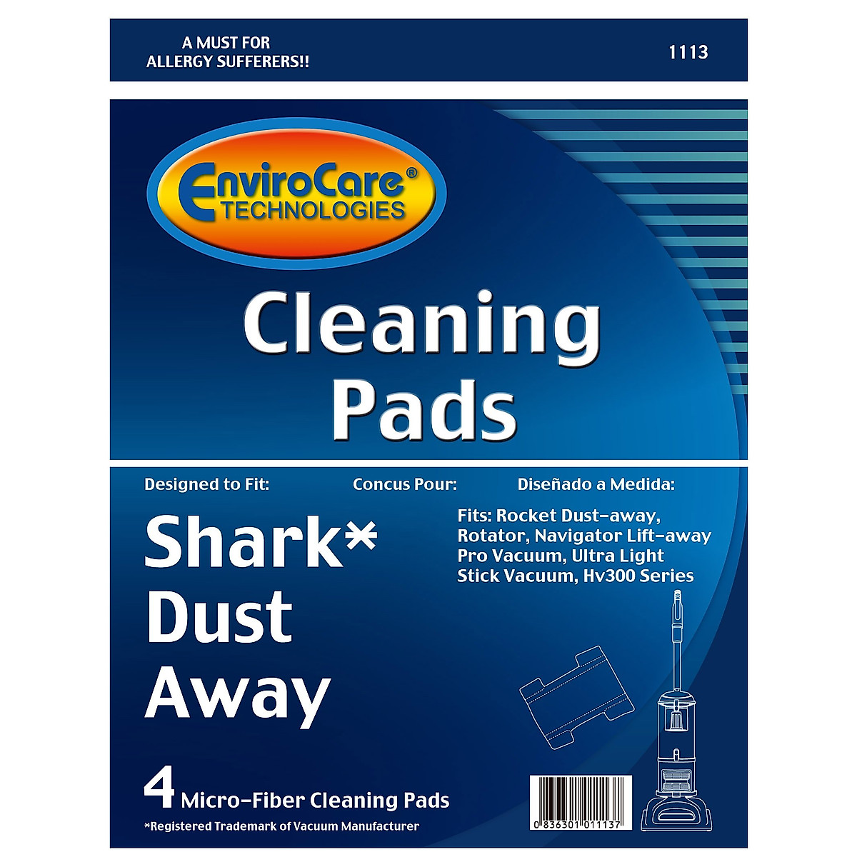 EnviroCare Replacement Cleaning Pads Compatible with Shark Dust Away Steam Mops, Rocket Dust-Away, Rotator, Navigator Lift-Away Pro Vacuum, Ultra Light Stick Vacuum, Hv300 Series 4 Pack