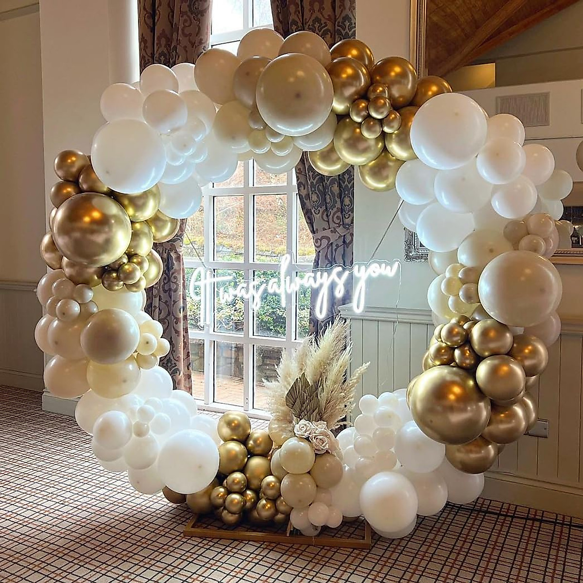White Sand and Gold Balloons Arch Kit-141pcs Sand White Chrome Gold Netural Balloons for Boho Wedding Baby Shower Bridal Shower Engagement Birthday Party Decorations