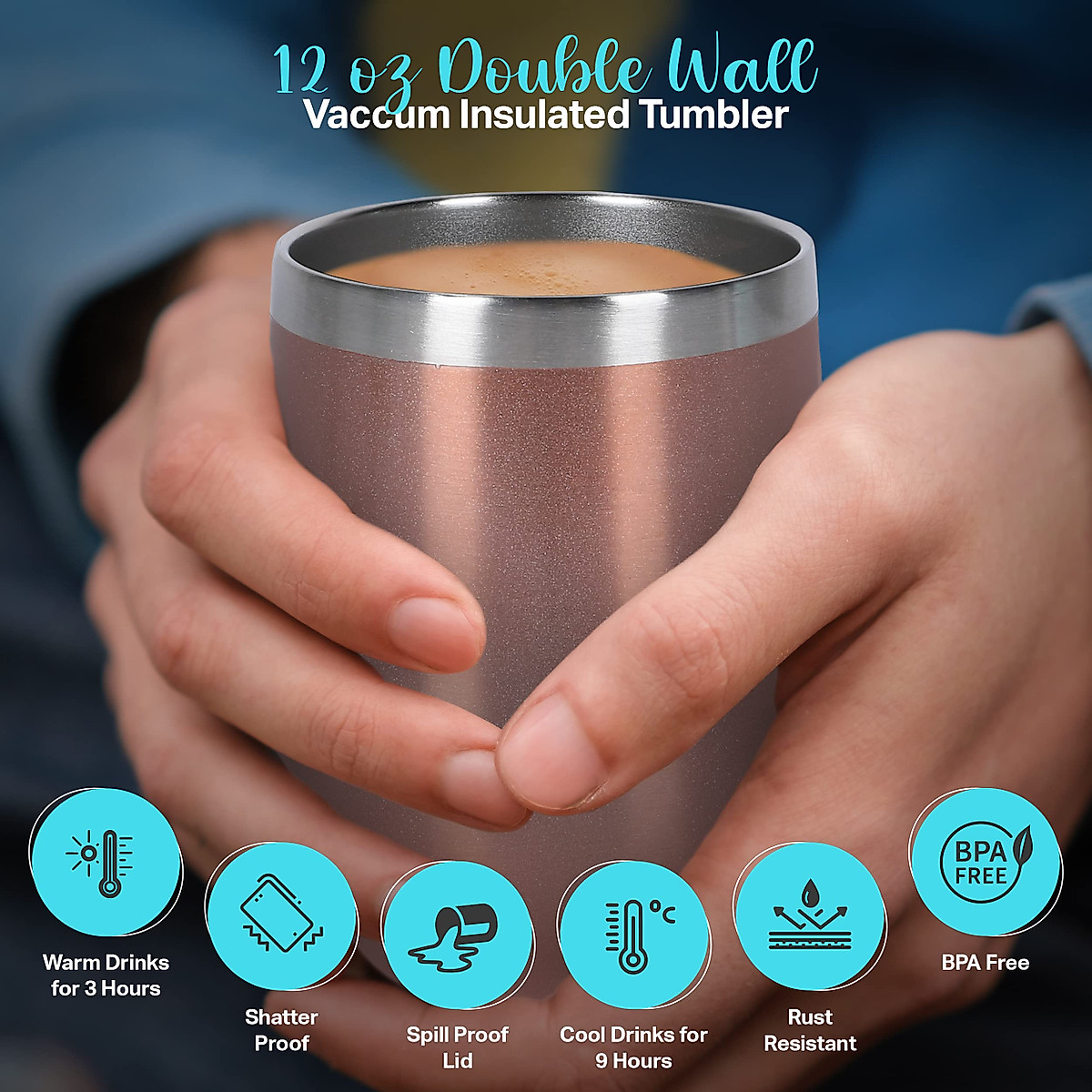 Tea Gift Sets for Tea Lovers Women and Men | Tea Gifts | Tea Gift Set | Tea Sets for Women | Stainless Tumbler | 15 Unique Teas | 10 Honey Straws | Gift Box Tea Set (Rose Gold)