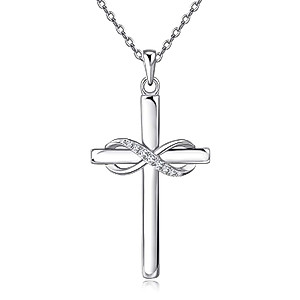 AmorAime 925 Sterling Silver Cross Necklace for Women Infinity Necklace Cross Jewelry for Festival, Vacation or Holiday