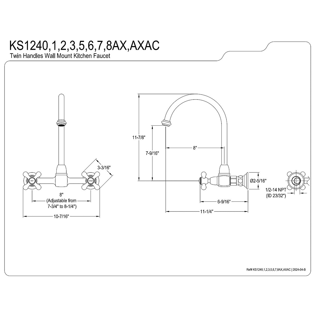 Kingston Brass KS1291AX Restoration Wall Mount Bridge Kitchen Faucet, Polished Chrome