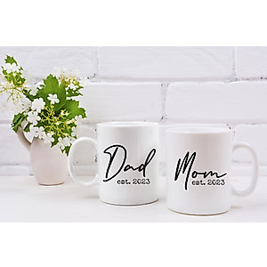 Tipit Drinkware Pregnancy Gift Est 2023 - New Parents Gifts Mommy and Daddy Est. 2023 11 Coffee Mug Gift Set,New to The Crew Romper (3M) - Top Mom and Dad Gift Set for New Parents to Be - Baby Shower