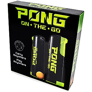 Pong on The Go Portable Table Tennis Playset - Comes with Net, 2 Black/Green Paddles, 3 Balls, and Carry Bag - Indoor/Outdoor Tabletop Travel Game Alternative to Pong Tables for All Ages