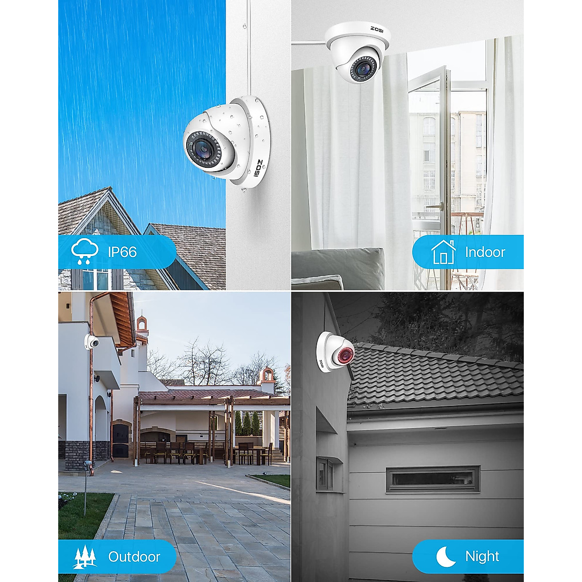 ZOSI 2Pack 2.0MP HD 1080P Security Cameras Kit, 80ft Night Vision, Indoor Outdoor Home CCTV Dome Cameras for 1080P/5MP/4K HD-TVI Analog DVR System