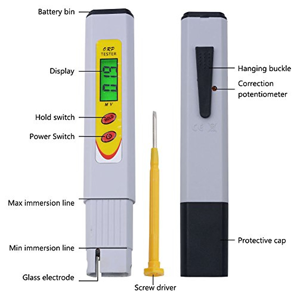 Meichoon ORP Tester Meter -1999mV~1999mV Millivolts Redox Digital Pen-Type for Drinking Water, Swimming Pool and Aquarium DH06