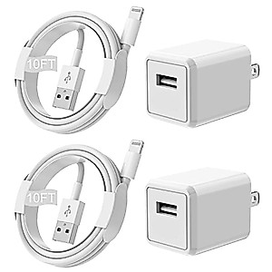 iPhone Charger [Apple MFi Certified] Long 2 Pack 10FT Lightning Cable Cube iPhone Charging Transfer Cord with USB Plug Wall Charger Block Travel Adapter for iPhone 14/13/12/11/SE 2022/8/7/XS/XR/X/iPad