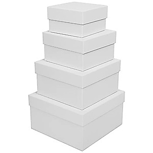 CHARMGIFTBOX White Gift Boxes for Presents 4 Pack Nesting Gift Boxes with Lids Assorted Sizes Square Stackable Boxes for Birthday Wedding Christmas Party Gift Wrapping (White)