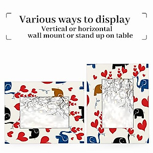 Yzrwebo Cartoon Elephant 5x7 Picture Frame Red Love Hearts Wood Photo Frames High Transparent Horizontal and Vertical Tabletop Display or Wall Mounting for Family Home Gallery Office
