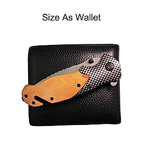 Pocket Knife for Men with Wood Gift Box Case Set, Tactical Knife with Clip for Hunting Survival EDC Camping, Cool Folding Knife for Christmas Gifts, Anniversary, Birthday(Wood)
