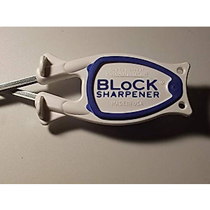 Kitchen knife Sharpener, Made to sharpen blade back to original edges. (White with Blue Anti-Slip Grip)