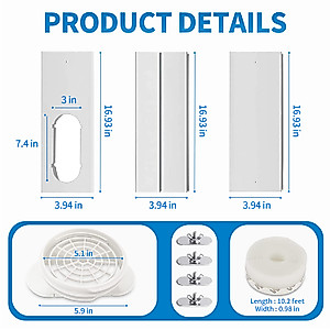 Portable Air Conditioner Window Kit for 15cm/5.9Inch or 13cm/5.1Inch Exhaust Hose with Apartments Coupler Adjustable Window Seal Not Include Exhaust Hose for AC Unit, AC Window Vent Kit