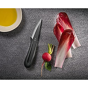 Vos Ceramic Knife Set with Covers 2 Pcs - 5" Santoku Knife, 3" Paring Knife and 2 Black Covers - Advanced Kitchen Knives for Cutting, Chopping, Slicing, Dicing with Ergonomic Unique Handles