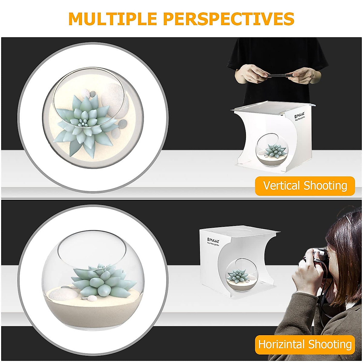 Qulable Photo Studio Box, Mini Photo Shooting Tent Kit, Foldable Photography Lighting Softbox with 6 Colors Photography Backdrops for Advertising Photography Lighting Tool (20 cm Light Box)