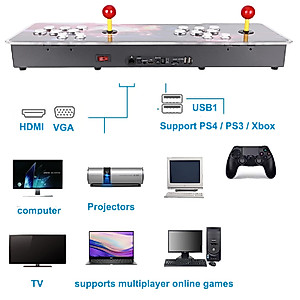 Uiexer 26000 Classic Arcade Pandora's Box, 3D Arcade Game Console Support 3D Game, 1280x720 Full HD, Search/Save/Hide/Pause Game, HDMI VGA, 4 Players Online Game