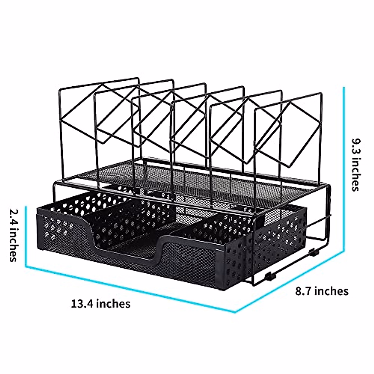 Spacrea Desk Organizers and Accessories, File Folder Holders Desktop Organization with 5 Upright Sections & Drawer, Great for Workspace College Dorm Home Office（Black）