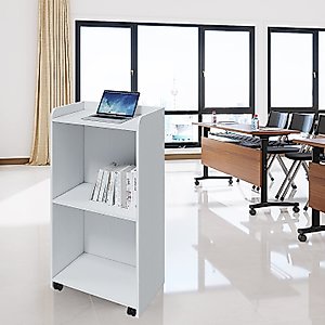 Panana Podium Stand - Hostess Stand with Wheels, Portable Podium Stand Reception Desk with Adjustable Shelf, Pulpits for Churches, Mobile Lectern Podium for Conference, Auditorium, Classroom, White