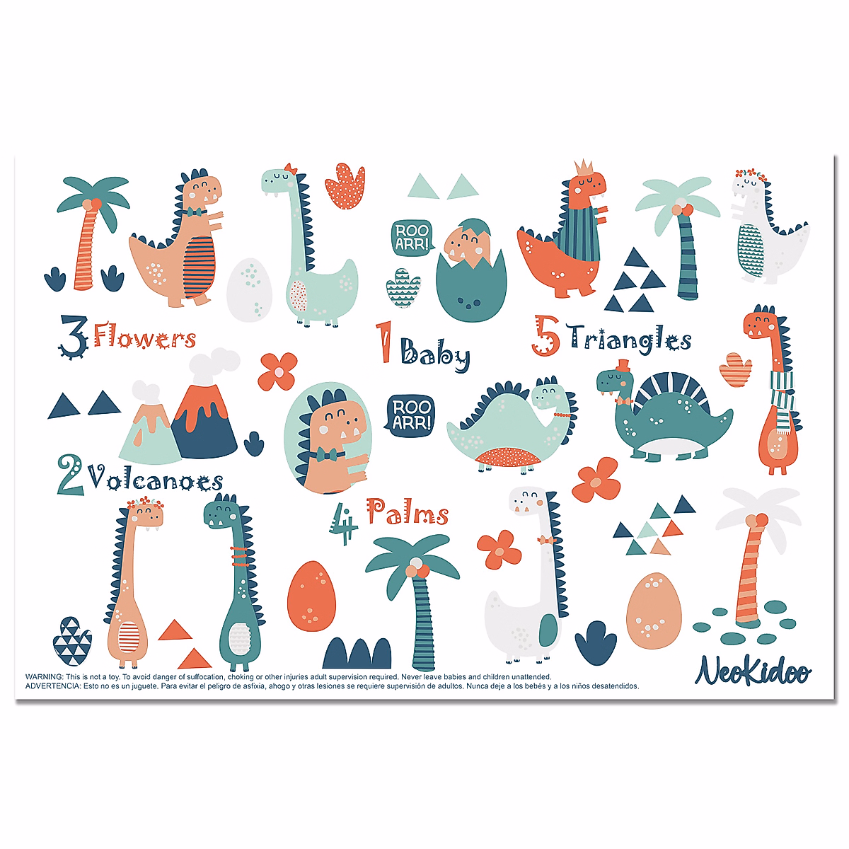 Disposable Placemats for Baby Toddler and Kids Travel Pack 12" x 18" Stick-On 20 Plastic Table Toppers Restaurant Indoor Outdoor Protection Dino Design