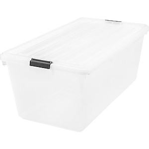 IRIS USA 91 Quart Buckle Down Storage Box, 4 Pack, Clear (585395)