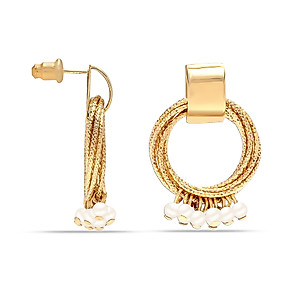 LeCalla 925 Sterling Silver 14K Gold Plated Twist Pearl Drop Earrings for Women Hypoallergenic Pearl Stud Earring