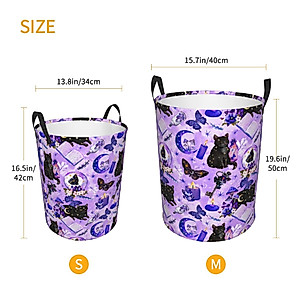Large Round Storage Basket Hamper Compatible With Witchy Witch Goth Black Cat Mushroom, Waterproof Toys and Clothes Organizer Laundry Hamper for Bathroom Nursery Clothes Toys
