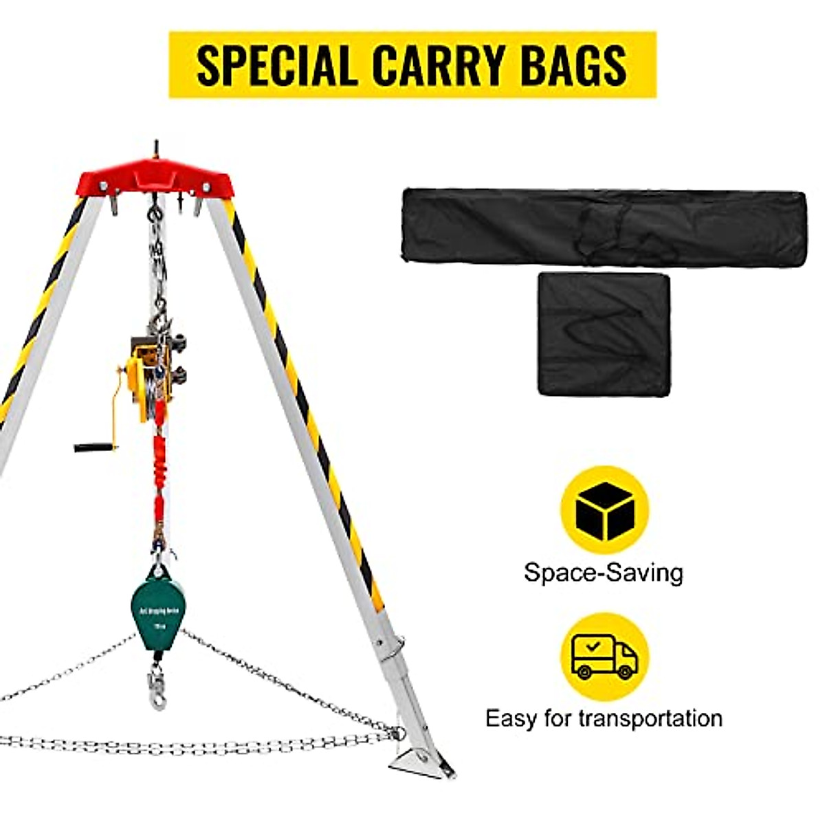 BestEquip Confined Space Tripod Kit 1200LBS Winch, Confined Space Tripod 7' Leg Bracket and 98' Cable, Confined Space Rescue Tripod 32.8' Fall Protection for Traditional Confined Spaces