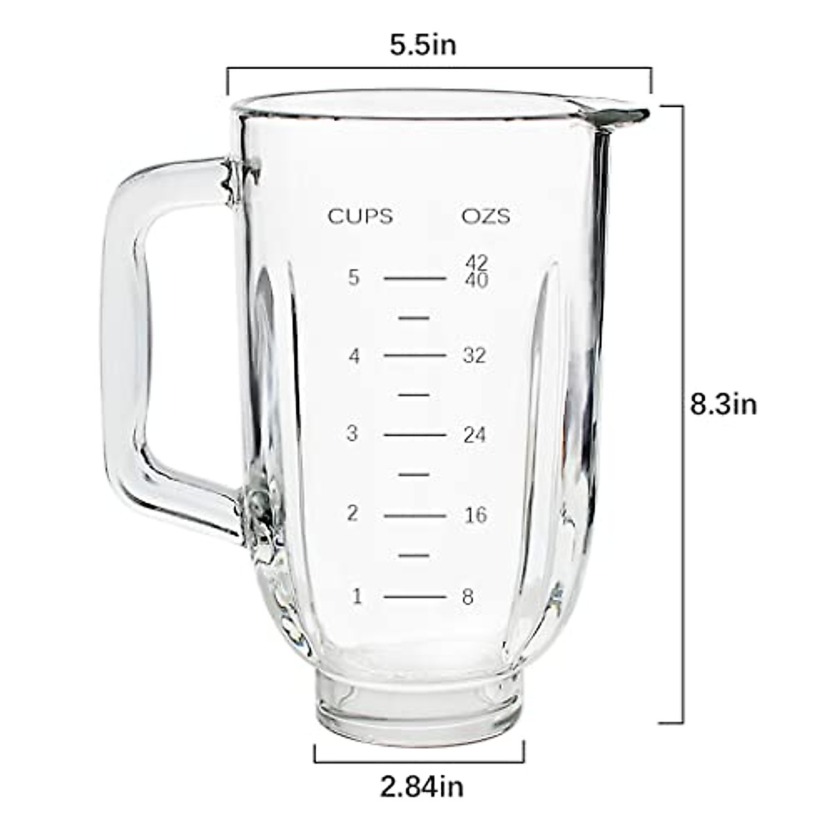 Veterger Replacement Parts 5-Cups Glass Jar with blade and cap,Compatible with BLACK&DECKER 10-Speed Blender BL2010BPA/BL2010BP/ BL2020S/ BL-2020/ BL2010BG