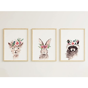 Tuyashua Cute Watercolor Animals Art Print Set of 3 (8×10inch), Baby Animal Wall Art, Nursery Room Wall Decor, Nursery Decor for Girls (UNFRAMED) ZSH005