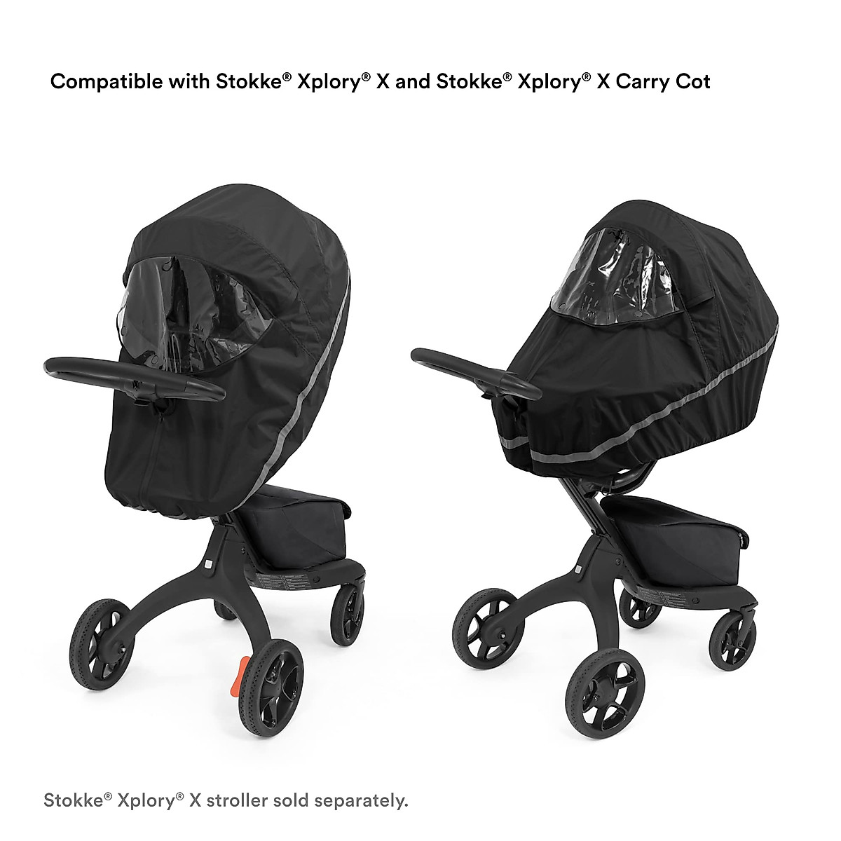 Stokke Xplory X Rain Cover, Black - Keep Baby Dry - Easy to Use, Transport & Store - Integrated Ventilation, Large Window & Safety Reflectors - Made from Water-Repellent Fabrics