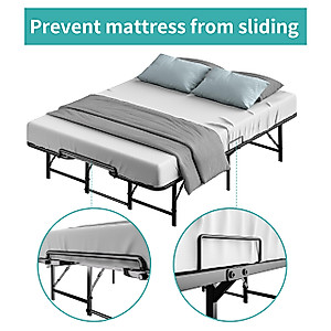 Queen Foldable Bed Frame, 14.2" High Portable Metal Platform Bed Frame with Tool Free Setup, Queen Size Collapsible Sturdy Steel Frame, No Box Spring Needed, Black