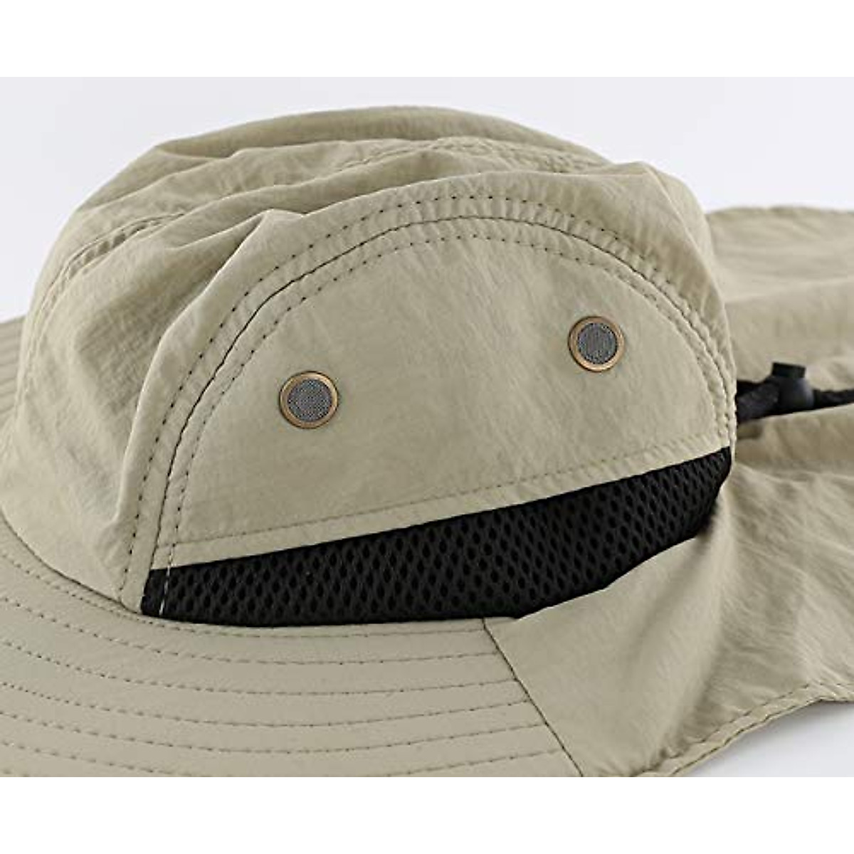 LLmoway Mens Outdoor Sun Protection Cap Wide Brim Breathable Mesh Boonie Hat with Neck Flap Khaki