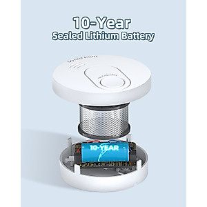 SITERWELL Smoke Detector, 10-Year Smoke Alarm with Photoelectric Sensor and Low Battery Warning, Fire Alarm with Built-in Battery and Fault Warning for Bedroom and House, UL Listed, GS526A, 6 Packs