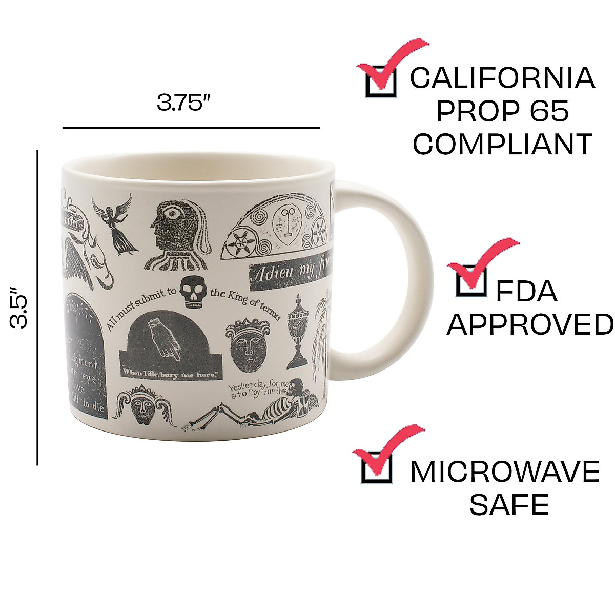 The Unemployed Philosophers Guild Memento Mori Coffee Mug - Features Classic Images Taken from Burial Monument Carvings, Comes in a Gift Box, 14 oz